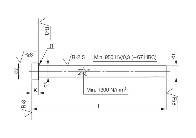 Espulsori con testa cilindrica temprati forma AH - Hardened ejector ...